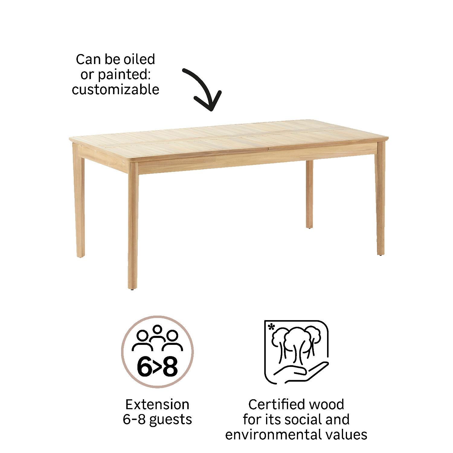 Dining table extendable acacia Atlas - Naterial